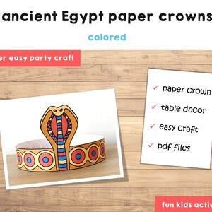 Ancient Egypt Paper Crowns Pharaoh Cobra Cleopatra Isis Scarab Cat Ankh ...