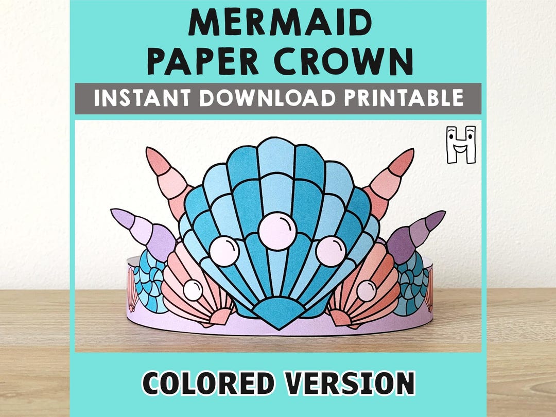 Mermaid Paper Crown Coloring Printable Kids Craft Mermaid Birthday ...