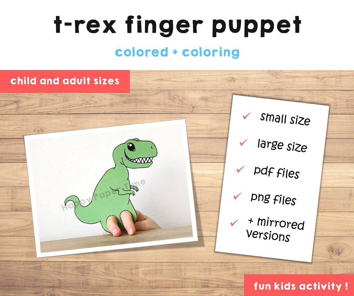 Dinosaur T-rex Paper Craft Printable Finger Puppet Kids Craft Dinosaur ...