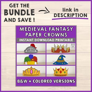 Princess Paper Crown Template Fantasy Medieval Party Headband Costume ...