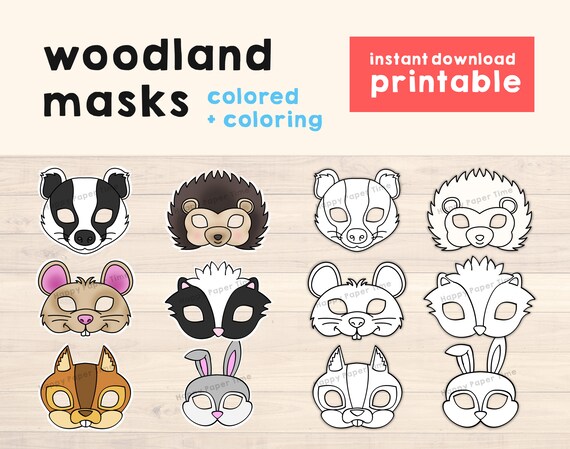 Woodland Animal Masks Template pdf Crafting Kid Party Favor | Etsy