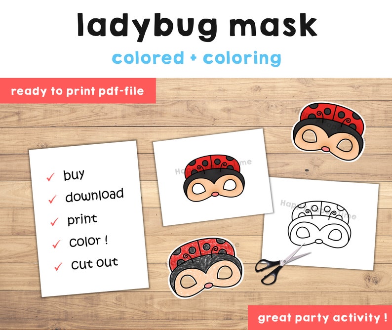 Ladybug Mask Costume Animal Mask Printable Party Favor Insect | Etsy