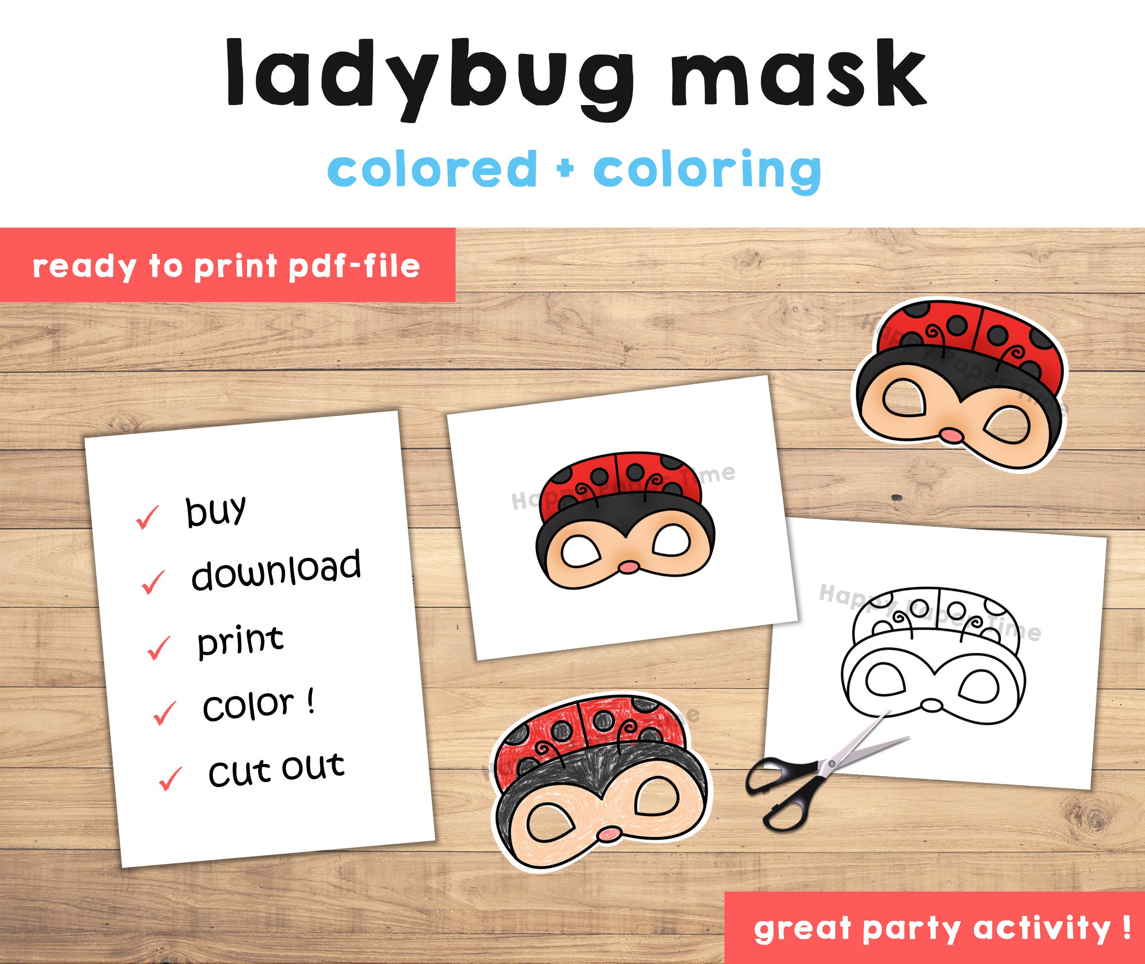 Ladybug Mask Costume Animal Mask Printable Party Favor Insect | Etsy