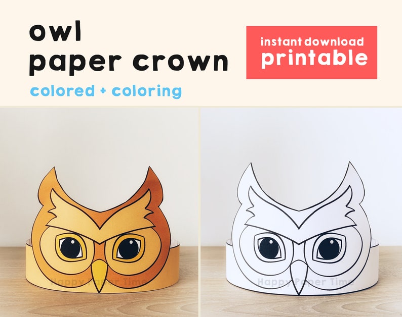 Owl Paper Crown Activity Printable Kids Craft Woodland Forest | Etsy