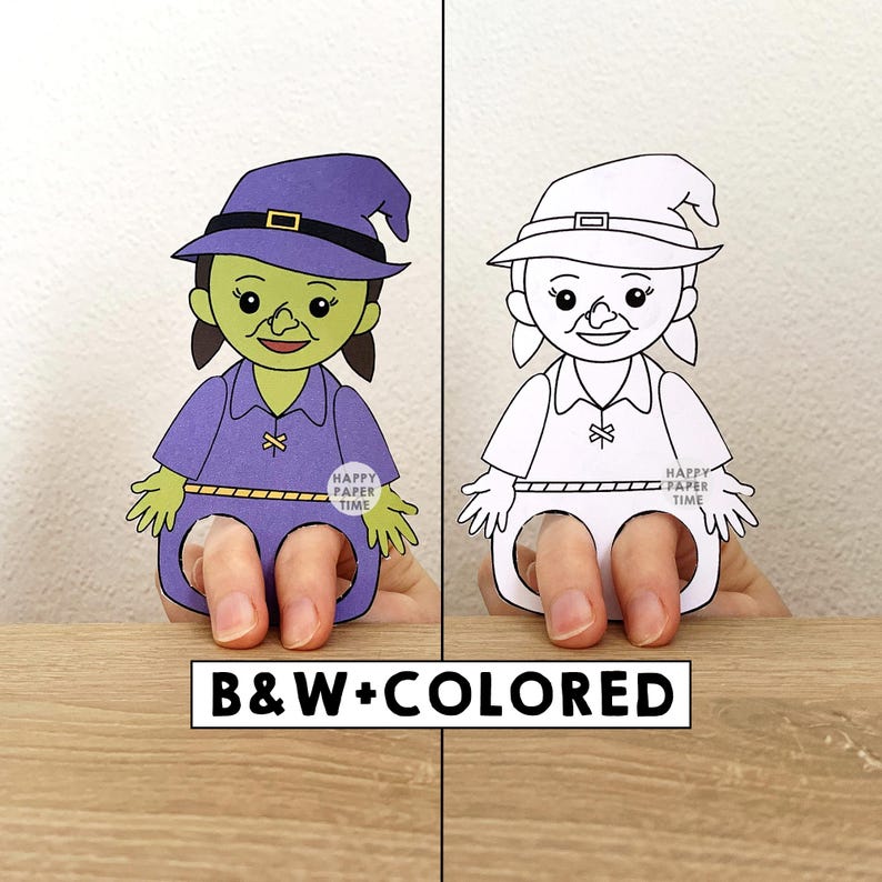 Witch Paper Craft Printable Halloween Spooky Day Finger Puppet Kids ...