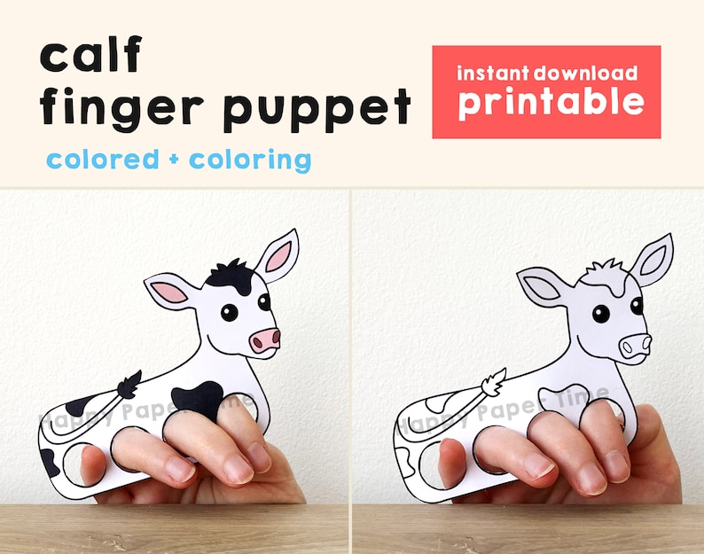 Calf Paper Craft Printable Farm Animal Finger Puppet Kids - Etsy