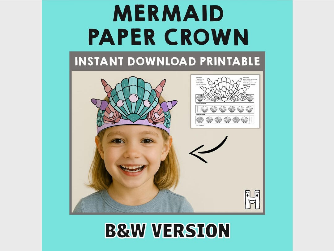 Mermaid Paper Crown Coloring Printable Kids Craft Mermaid Birthday ...