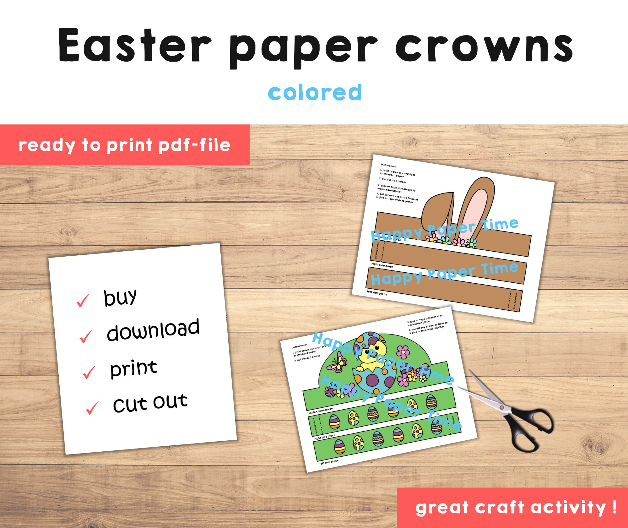 Easter Paper Crown Coloring Headband Easter Spring Cut Out - Etsy