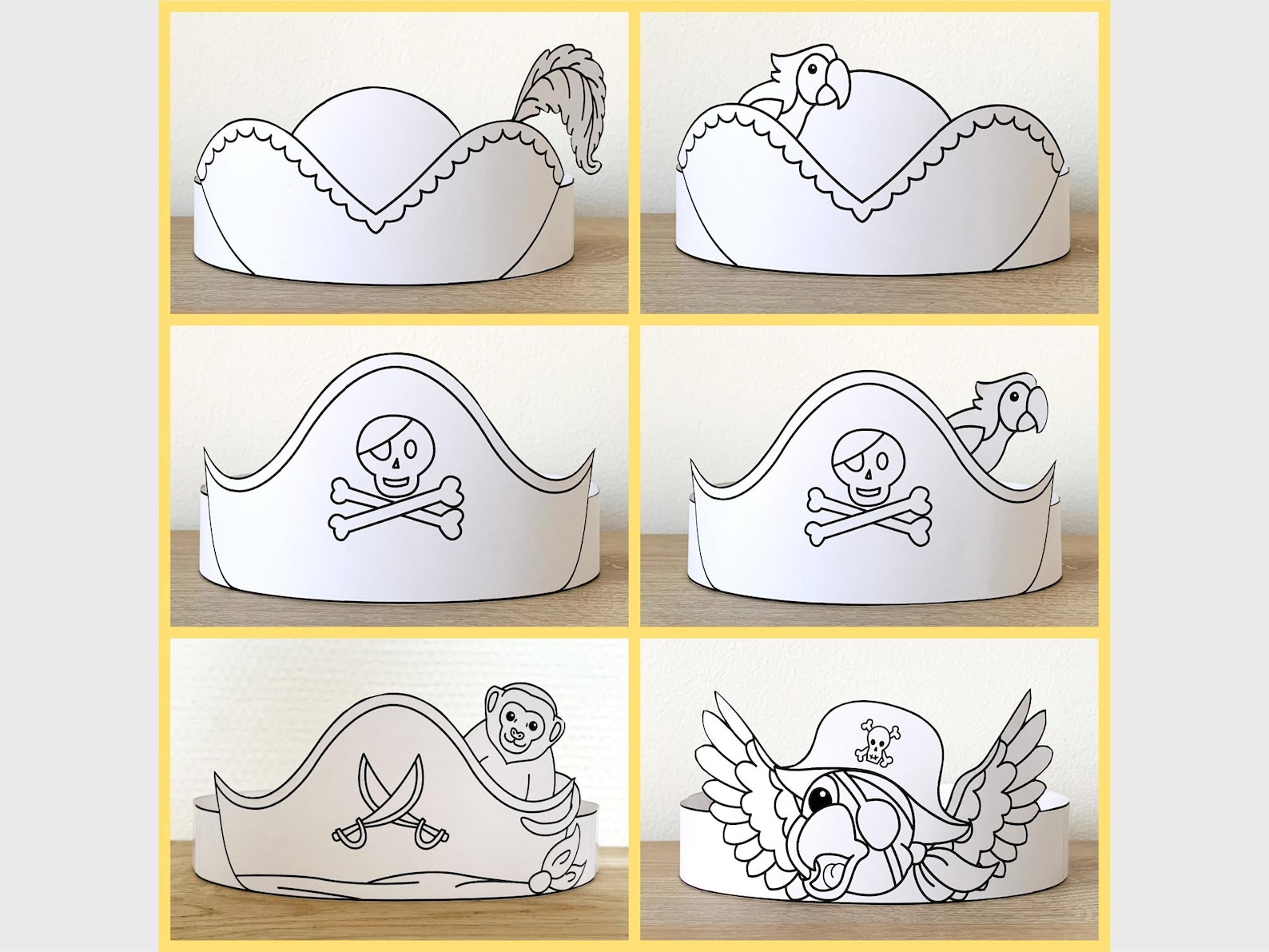 Pirate Paper Crowns Pirate Captain Parrot Printable Costume DIY Party ...