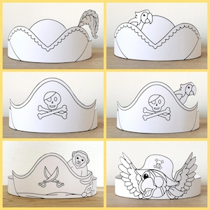 Pirate Paper Crowns Pirate Captain Parrot Printable Costume DIY Party ...