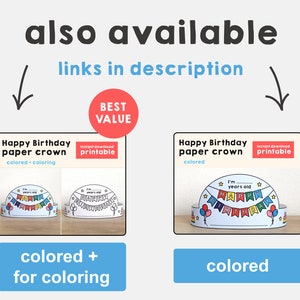 Happy Birthday Paper Crown Party Activity Printable Kids Coloring Craft ...