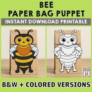 Bee Paper Bag Puppet Printable Spring Bugs Insects Animal Craft ...