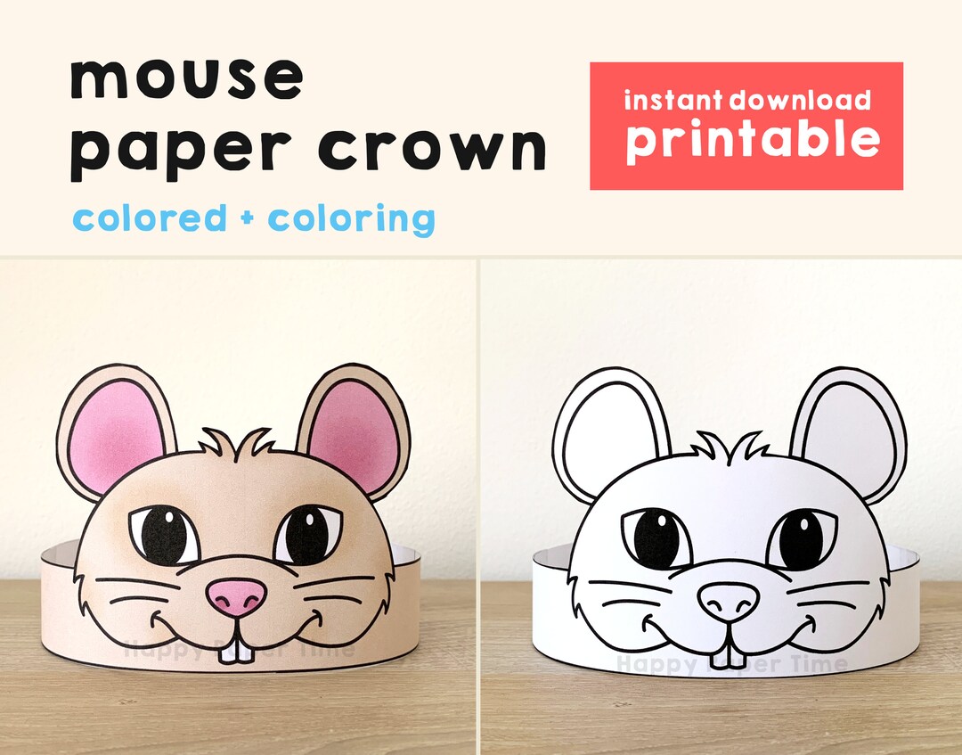 Mouse Paper Crown Party Coloring Printable Kids Craft Woodland - Etsy