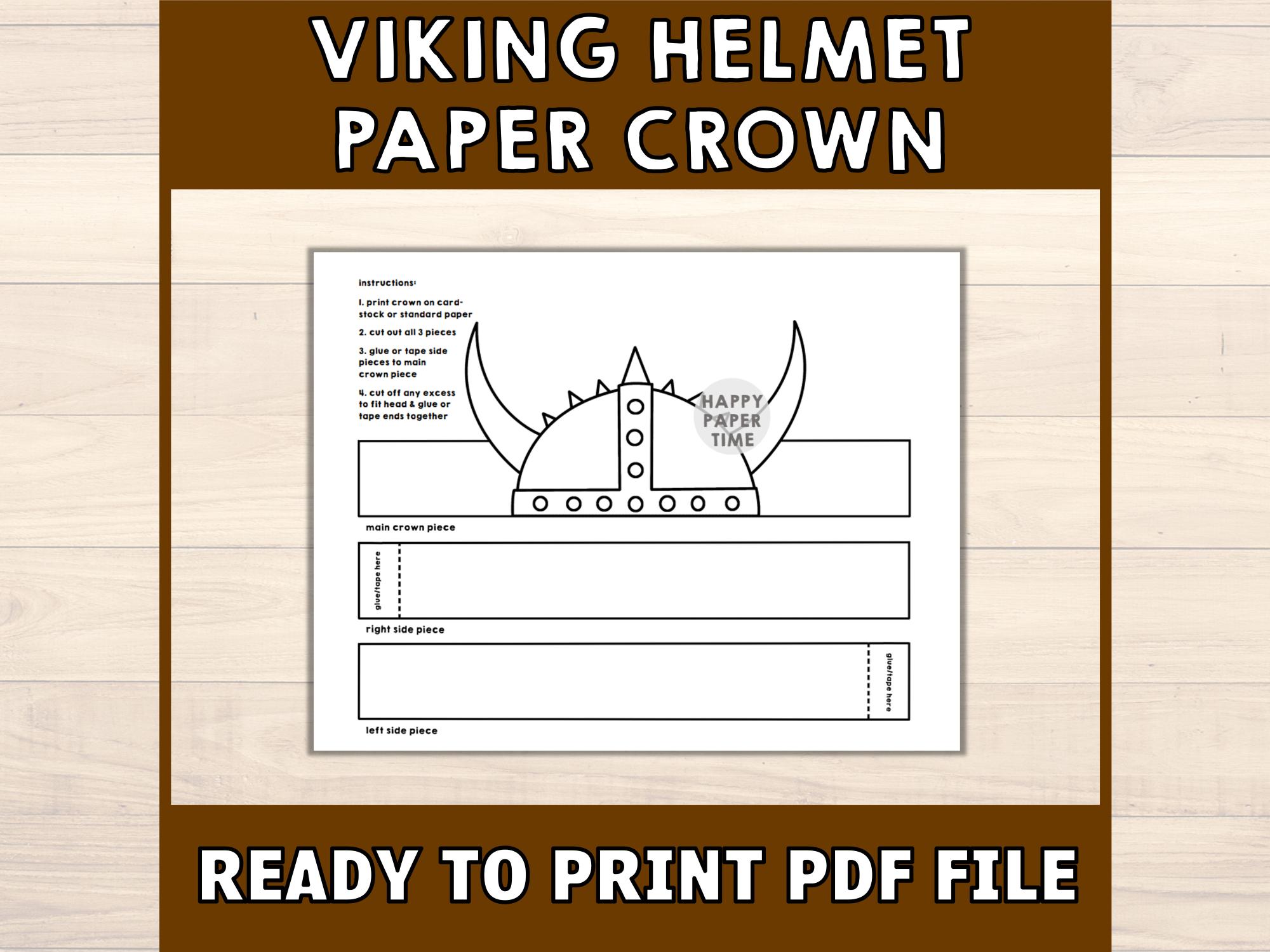 Viking Paper Crown Activity Printable Kids Craft Helmet Medieval ...