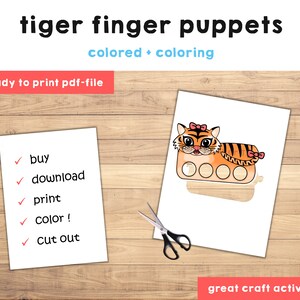 Tiger Paper Craft Printable Finger Puppet Kids Craft Animal Birthday ...
