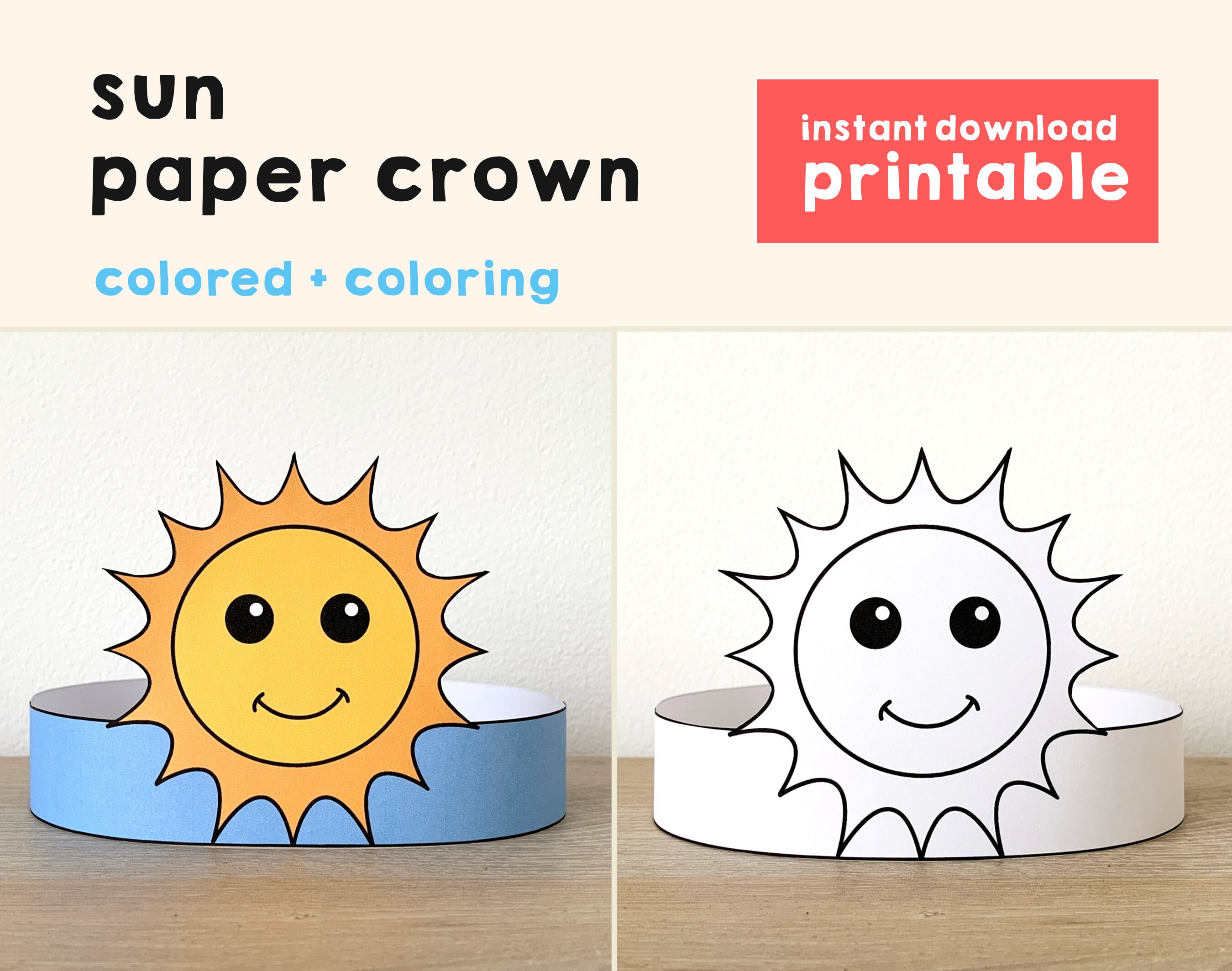 Sun Paper Crowns Astronomy Summer Spring Printable Kids Craft - Etsy
