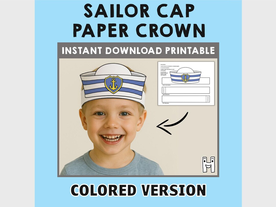 Sailor Hat Cap Paper Crown Party Printable Kids Craft Sea Costume ...