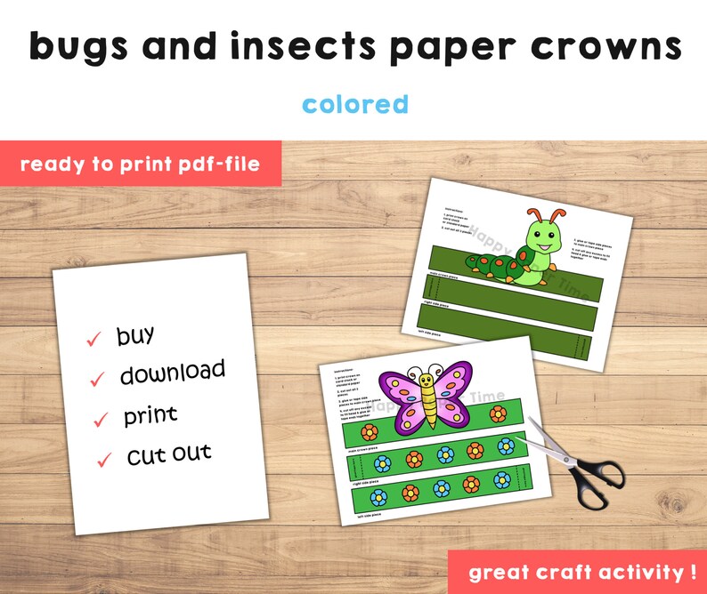 Bugs Insects Paper Crowns Butterfly Caterpillar Ladybug Bee - Etsy