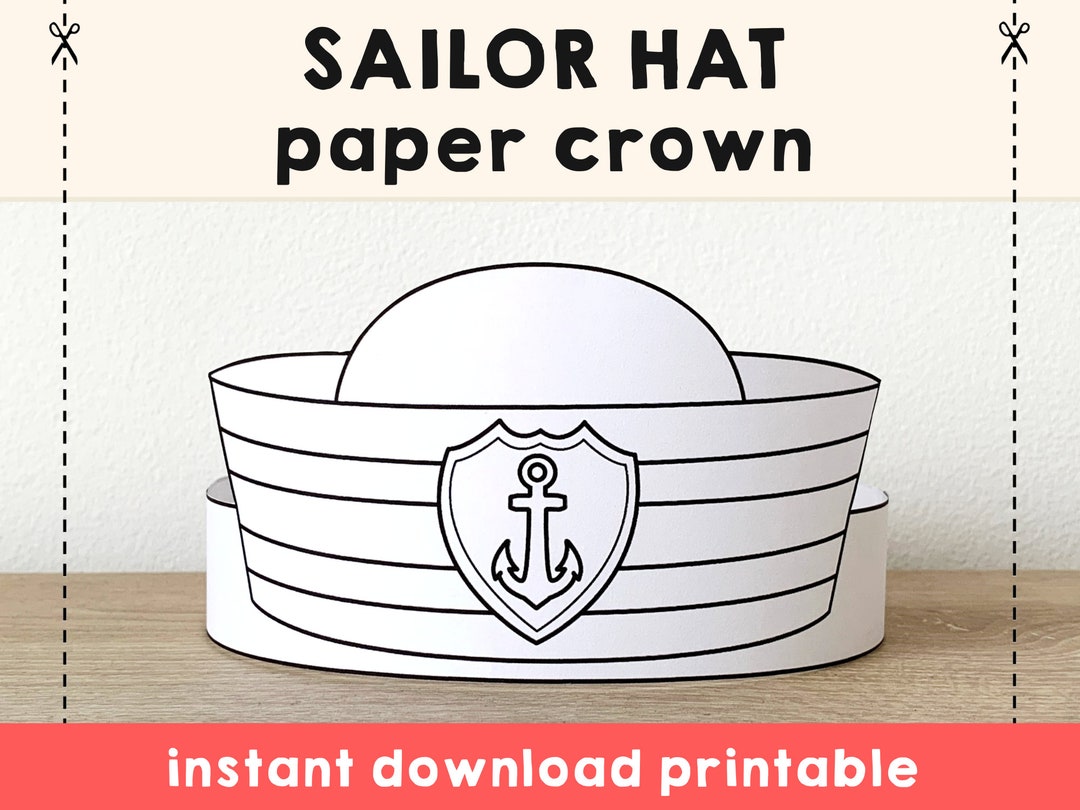 Sailor Hat Cap Paper Crown Party Coloring Printable Kids Craft Sea ...