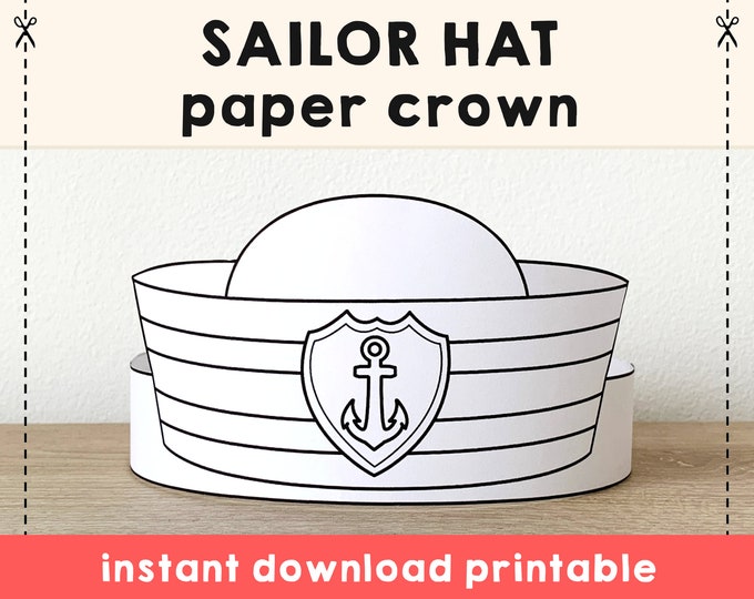 Sailor Hat Cap Paper Crown Party Coloring Printable Kids Craft Sea ...