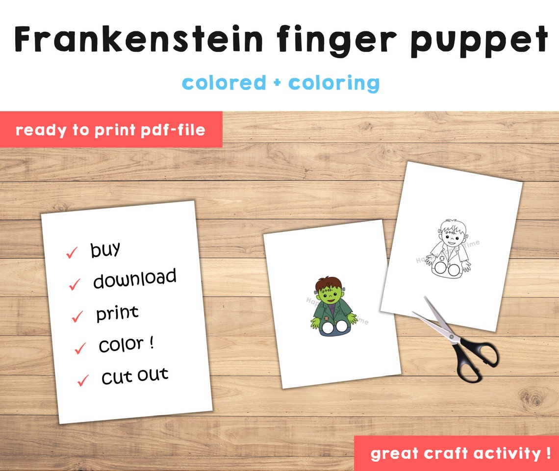 Frankenstein Paper Craft Printable Halloween Spooky Day Finger - Etsy