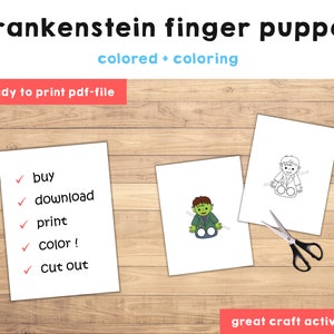 Frankenstein Paper Craft Printable Halloween Spooky Day Finger Puppet ...
