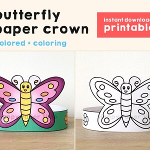 Butterfly Paper Crown Party Coloring Printable Kids Craft Cute - Etsy
