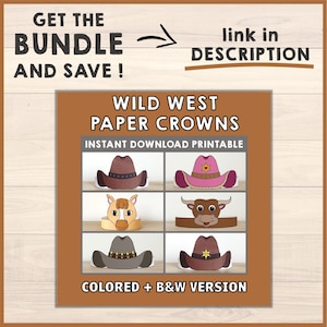 Wild West Paper Crown Headband Cowboy Sheriff Cowgirl Party Activity ...