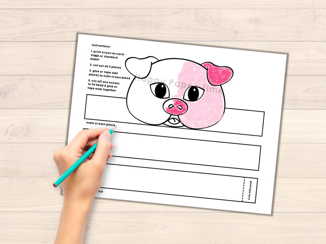 Pig Paper Crown Template Coloring Activity Printable Kids - Etsy