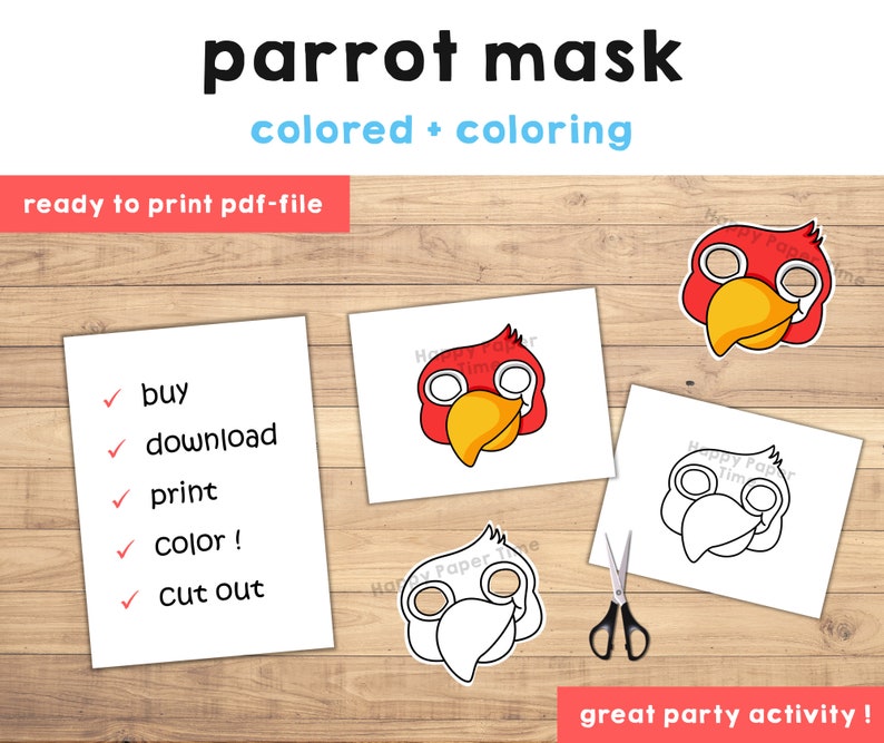 Parrot Mask Paper Bird Animal Mask Party Favor Pet Printable Jungle ...