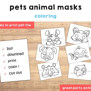 Pets Animal Masks Coloring Template Cat Dog Hamster Goldfish Bunny ...