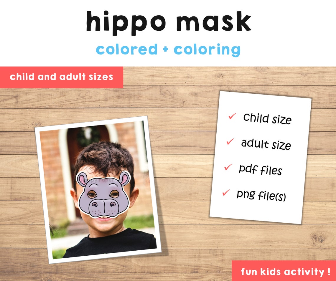 Hippo Mask Costume Animal Mask Printable Party Favor African - Etsy