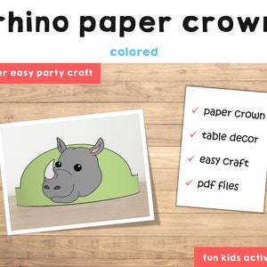 Rhino Paper Crown Party Coloring Printable Kids Craft Safari African ...