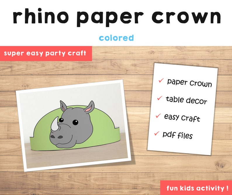 Rhino Paper Crown Party Coloring Printable Kids Craft Safari African ...