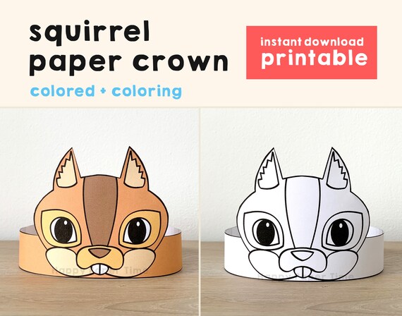 Squirrel Paper Crown Party Coloring Printable Kids Craft | Etsy
