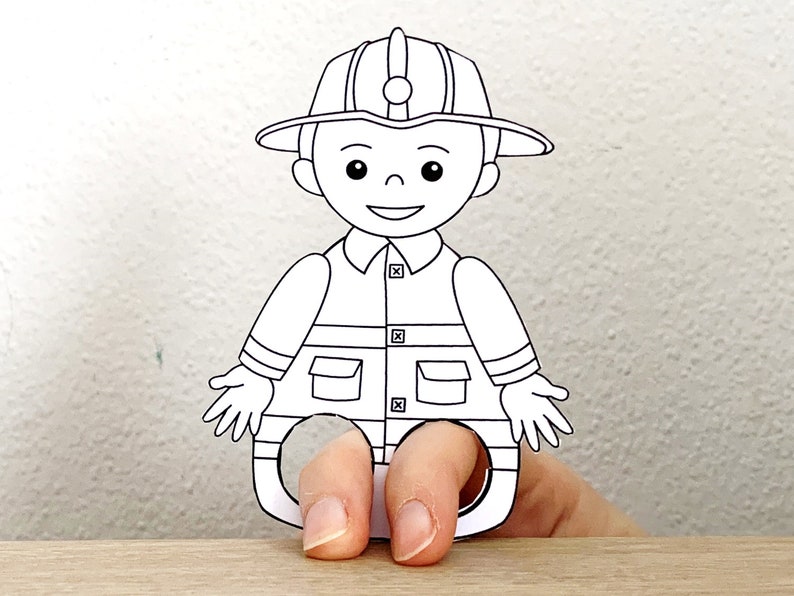 Firefighter Paper Craft Printable Community Helper Finger Puppet Kids ...