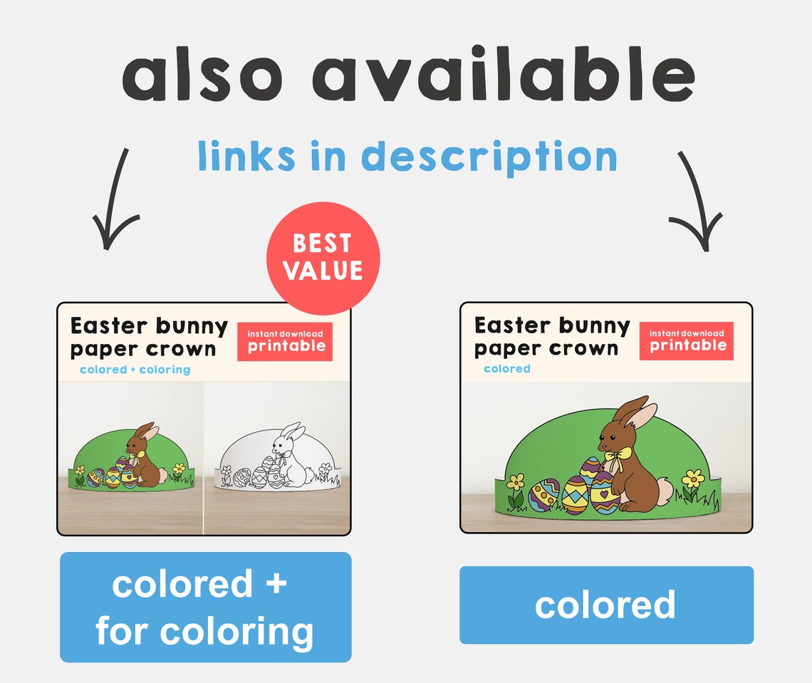 Easter Bunny Hat Paper Crown Coloring Headband Easter Cut Out Party ...
