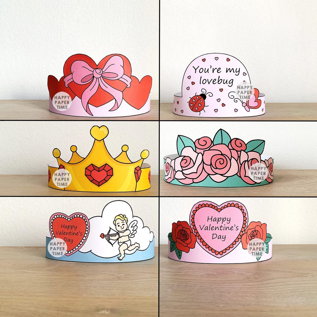 Valentine Paper Crowns Headbands Party Activity Printable Kids Easy ...