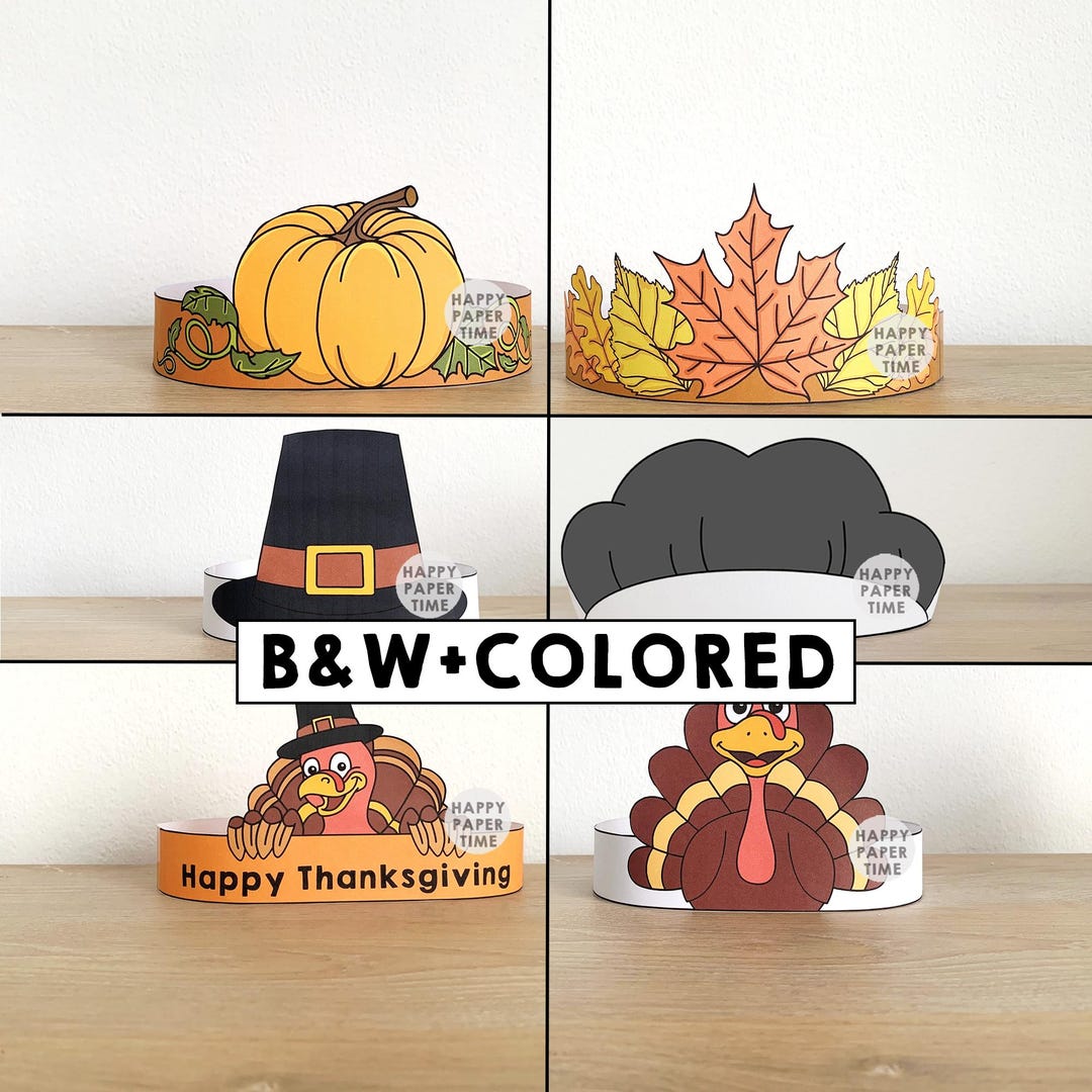 Thanksgiving Paper Crowns Headbands Craft Activity Hats Printable Kids ...