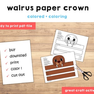 Walrus Paper Crown Party Coloring Printable Kids Craft Polar Ocean ...