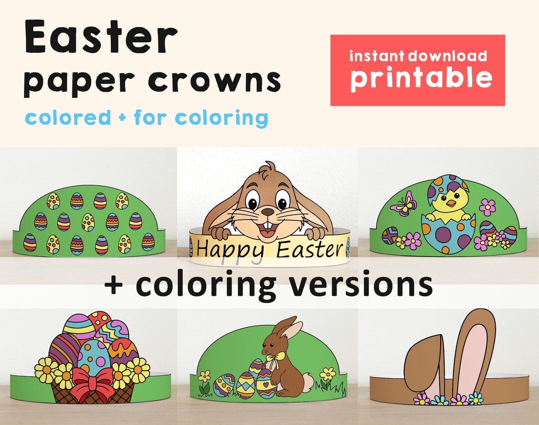 Easter Paper Crown Coloring Headband Easter Spring Cut Out Party ...
