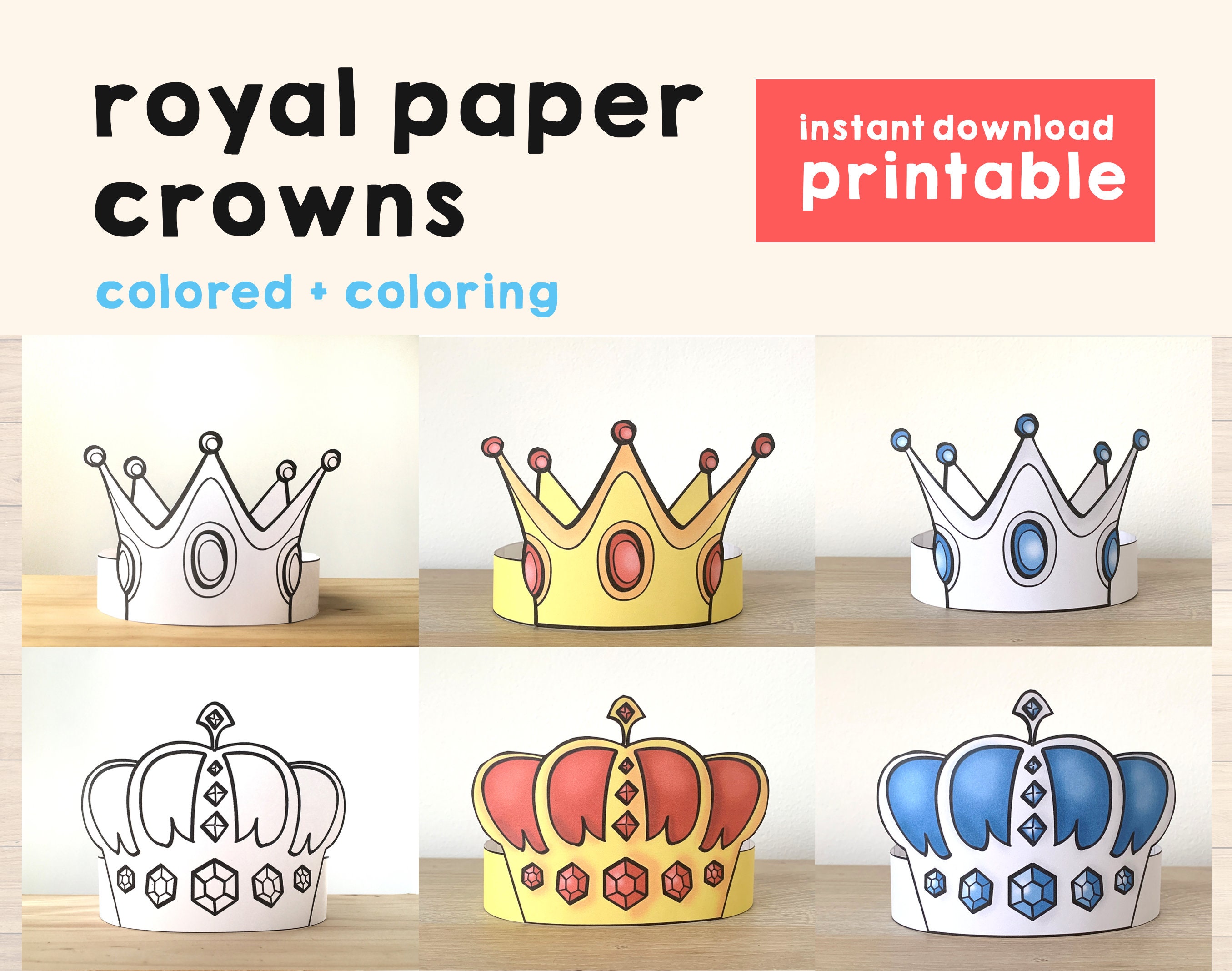 Princess Paper Crown Coloring Printable Kid Craft Princess - Etsy
