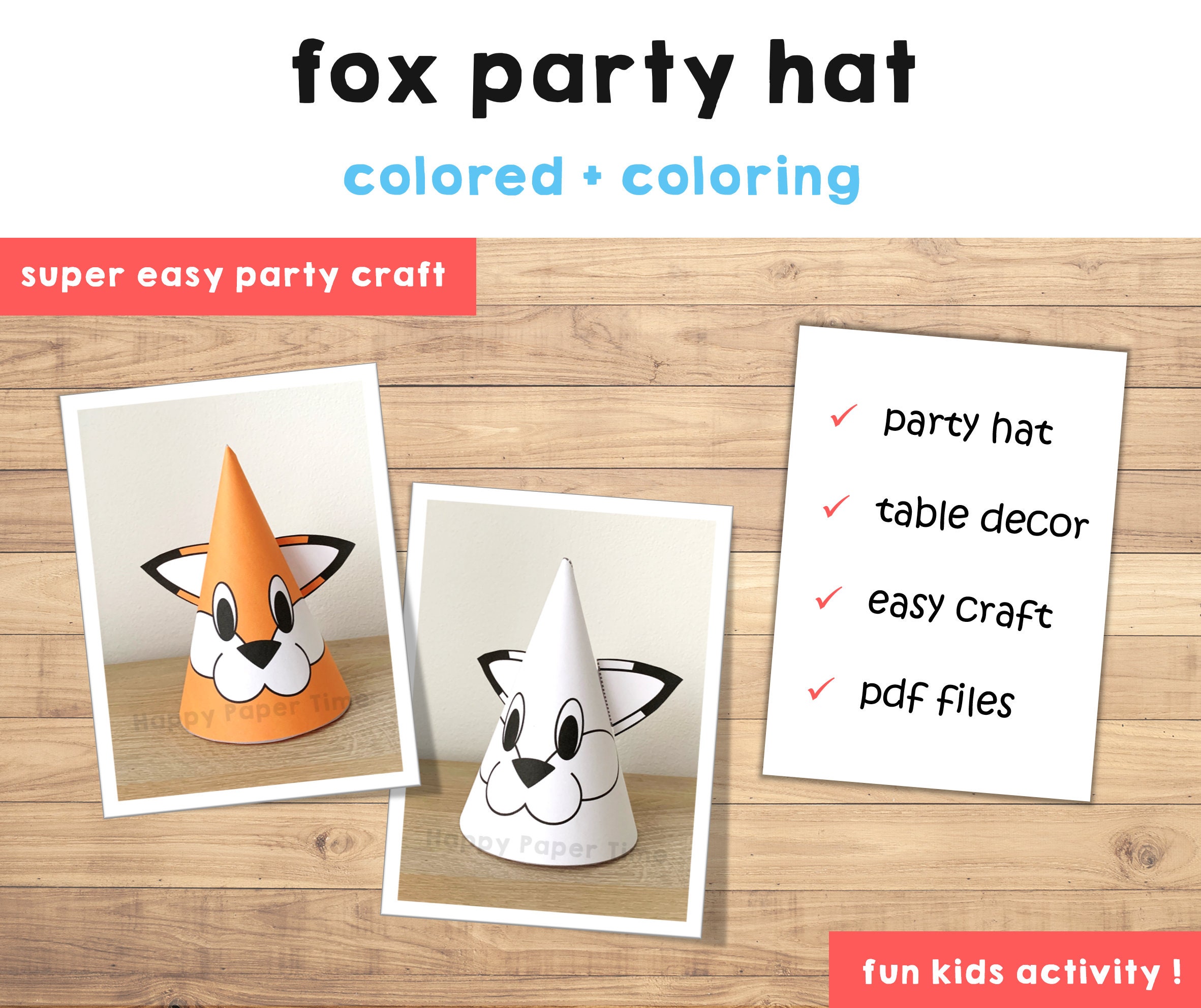 Fox Party Hat Printable Fox Table Decoration Woodland Party - Etsy