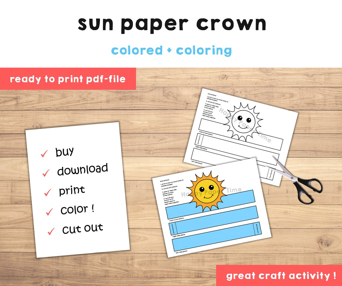 Sun Paper Crowns Astronomy Summer Spring Printable Kids Craft - Etsy