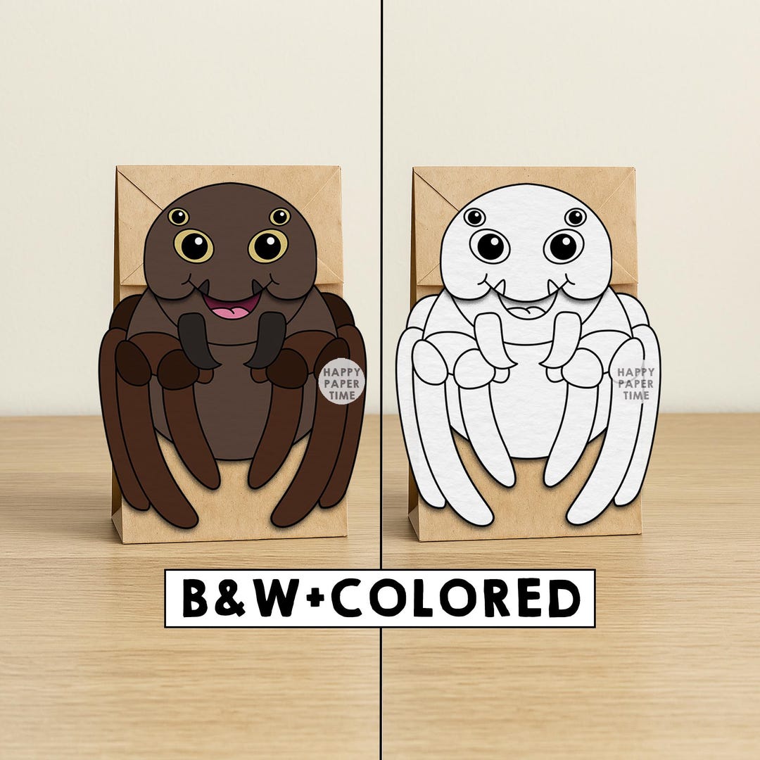 Spider Paper Bag Puppet Printable Spring Bugs Insects Animal Craft ...