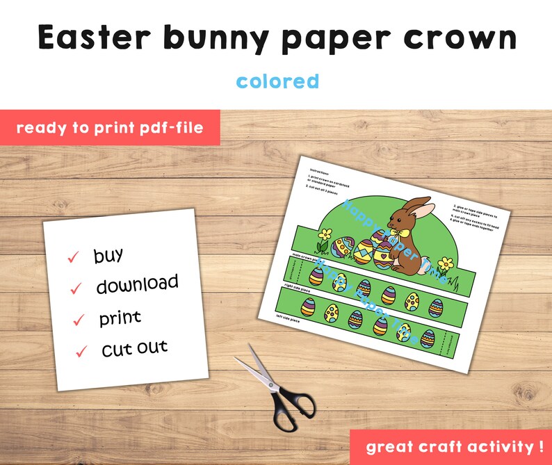 Easter Bunny Hat Paper Crown Headband Easter Cut Out Party Activity ...