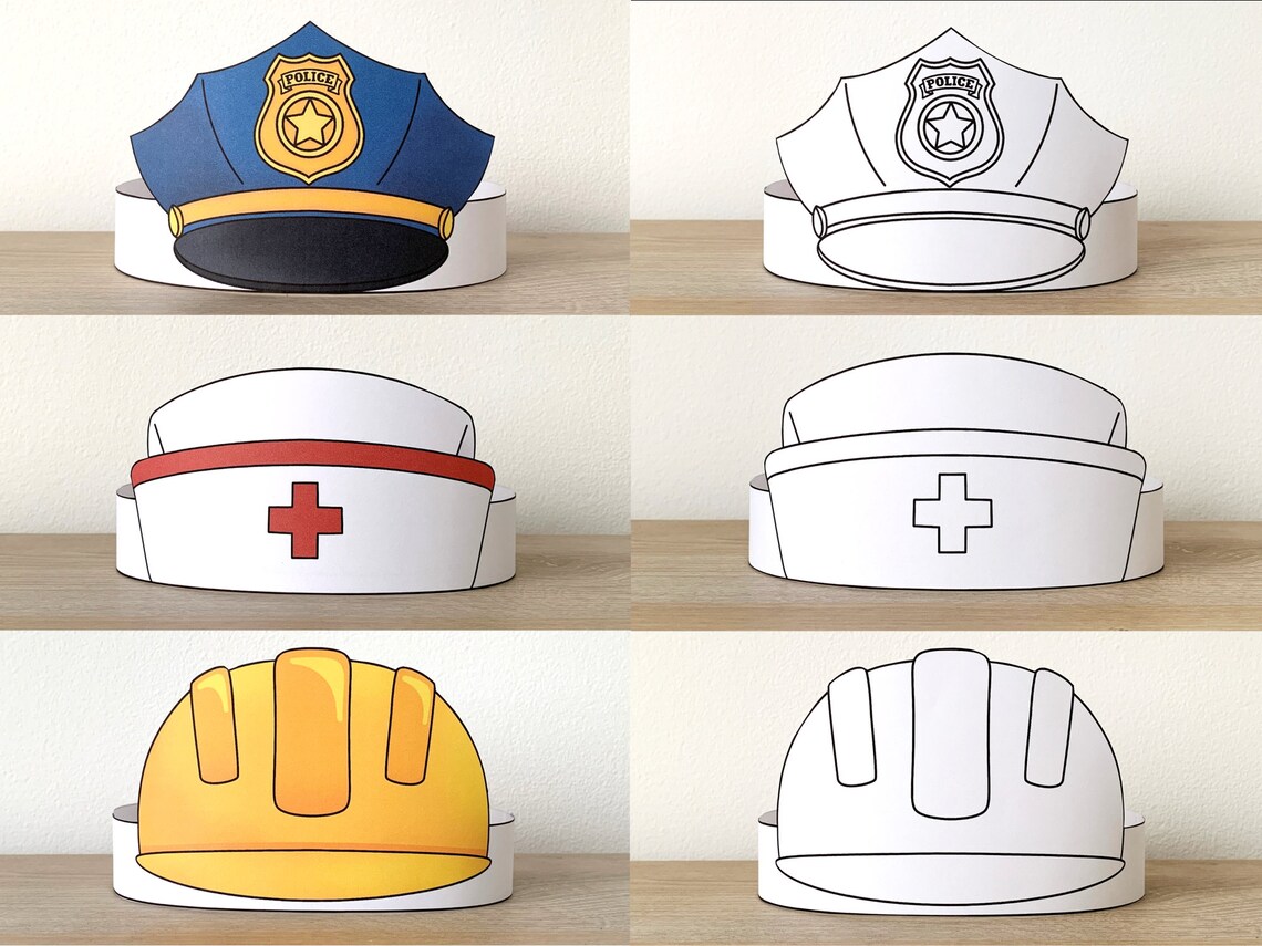 Community Helpers Paper Crowns Police Builder Farmer Nurse | Etsy