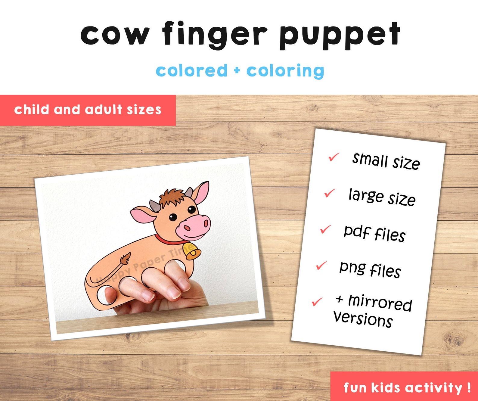 Cow Paper Craft Printable Farm Animal Finger Puppet Kids Craft | Etsy