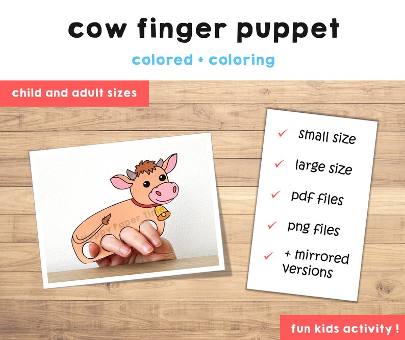 Cow Paper Craft Printable Farm Animal Finger Puppet Kids Craft | Etsy