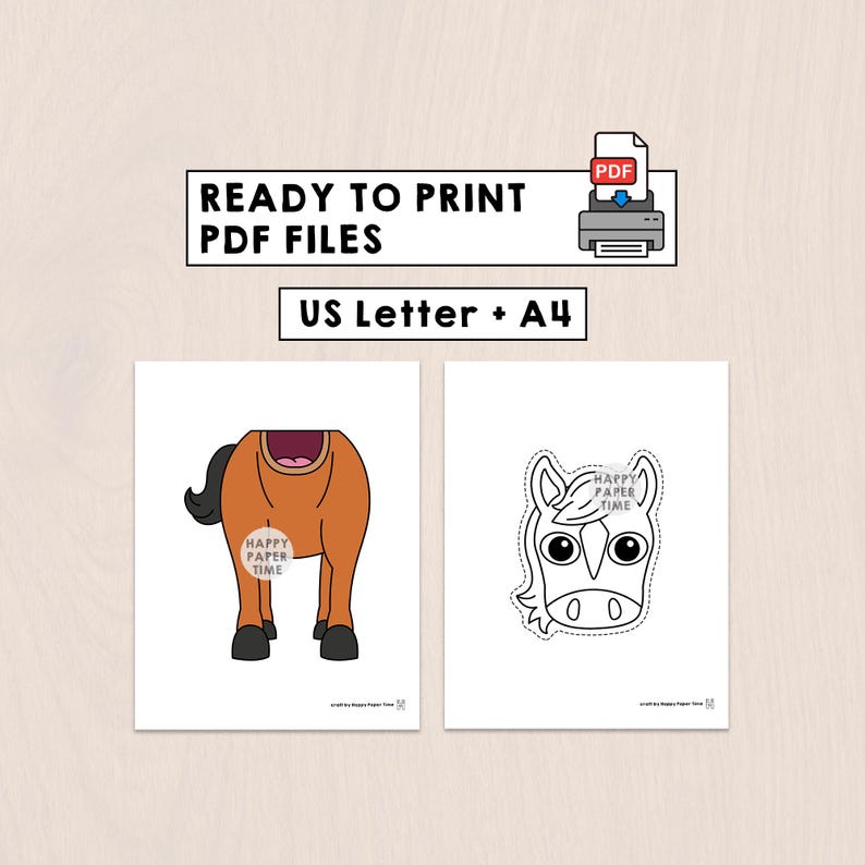 Horse Paper Bag Puppet Pony Printable Farm Animal Craft Activity Cut ...